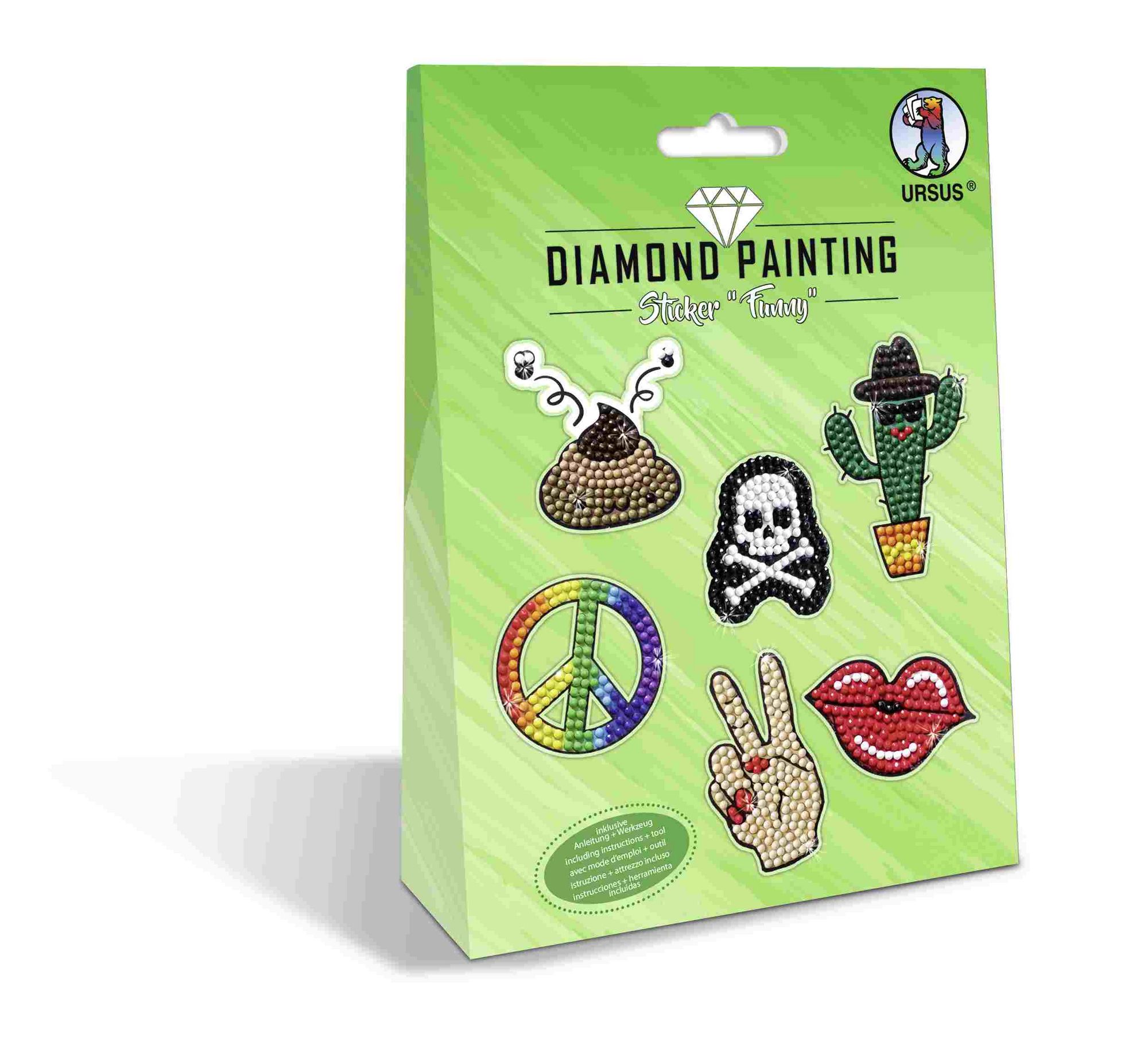 URSUS Kinder-Bastelsets Diamond Painting Sticker Funny, 2er Bogen