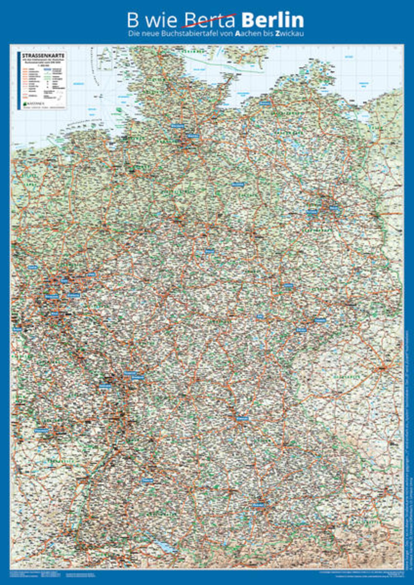 "Kastanea Buchstabier-Straßenkarte Deutschland nach DIN 5009, DIN A0 ...