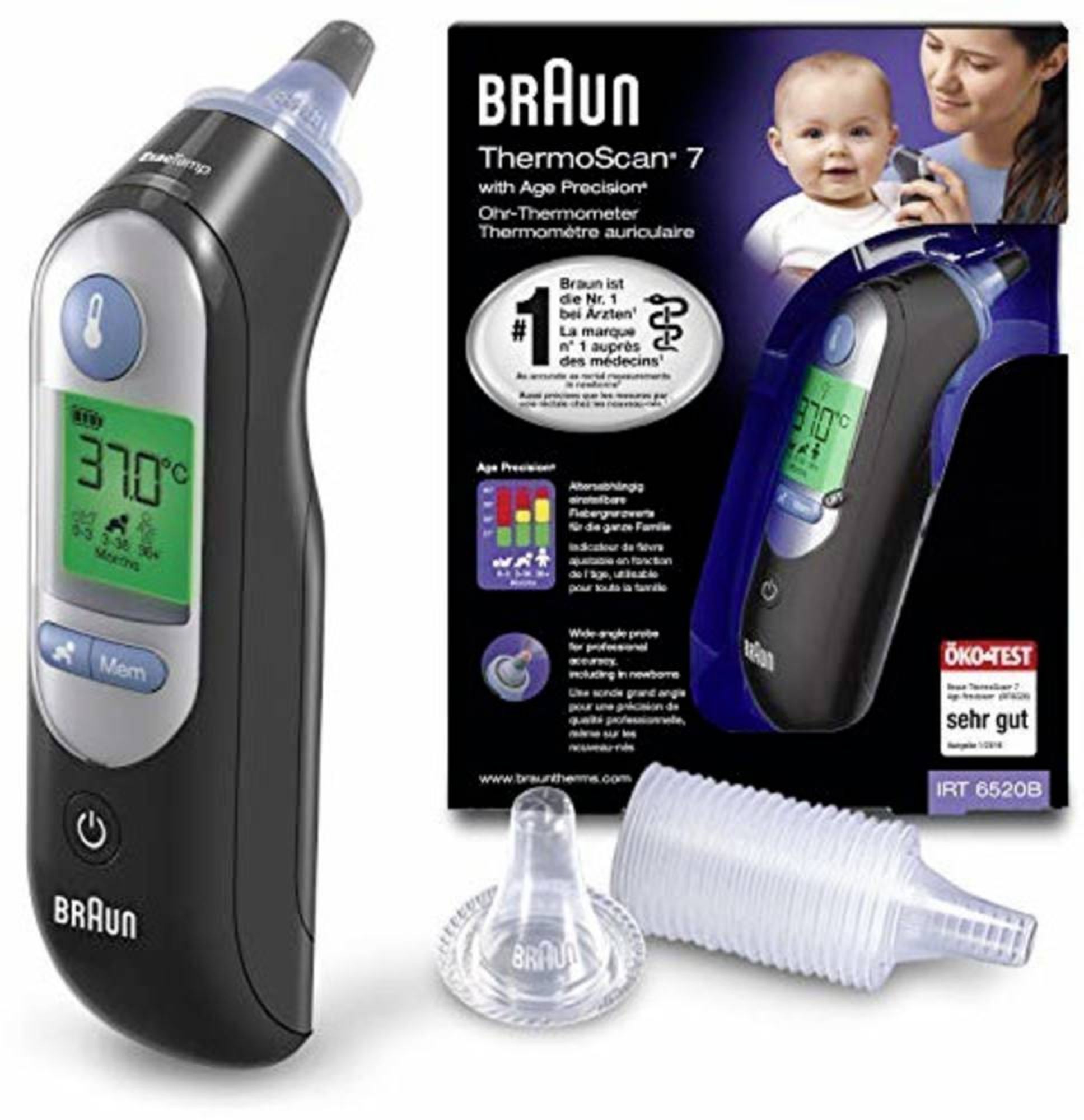 Braun ThermoScan 7 Infrarot Fieberthermometer Vorgewarmte MeBspitze