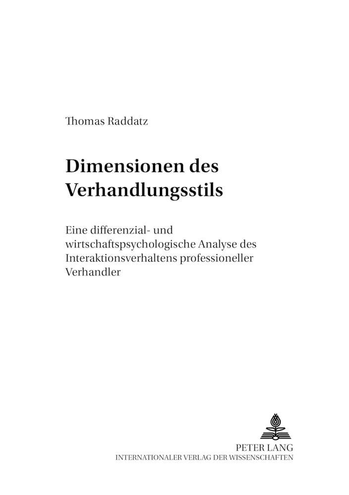 'Dimensionen des Verhandlungsstils' von 'Thomas Raddatz' - Buch - '978 ...