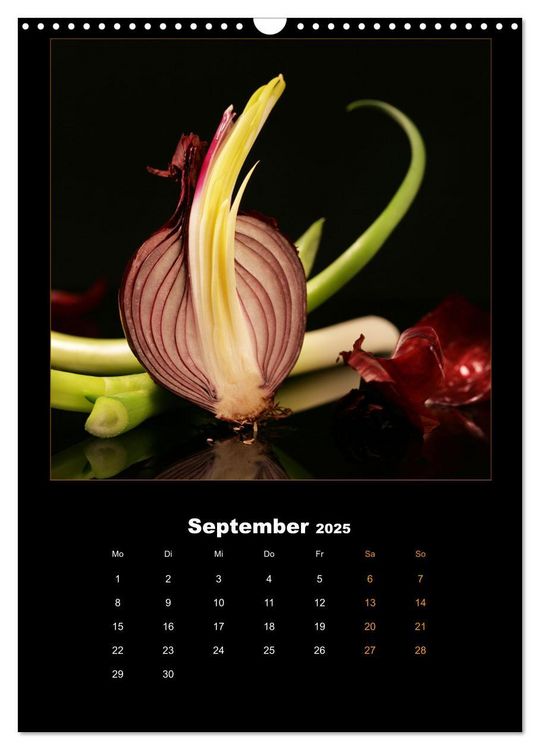 "Vegan Food Kalender – Obst und Gemüse auf Schwarz (Wandkalender 2025 ...