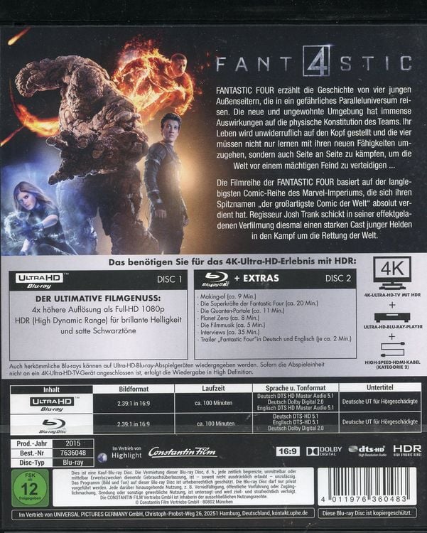 Fantastic Four (4K Ultra HD) (+ Blu-ray) von Josh Trank - Blu-ray 4K ...
