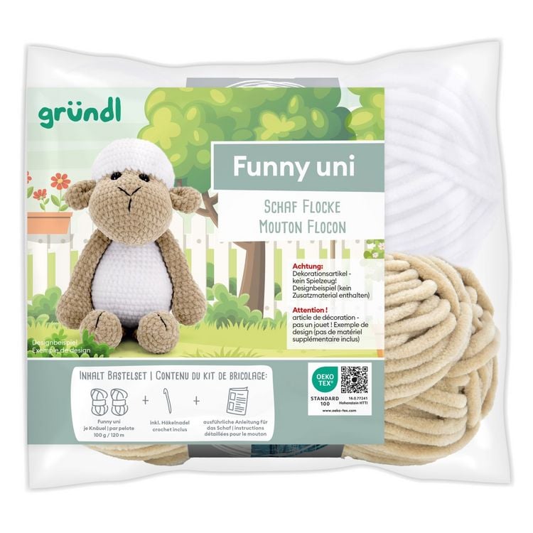 Gründl Funny uni SB-Pack Schaf Flocke, Chenillegarn, Häkelset - Bastelbedarf - 4036014329666 ...