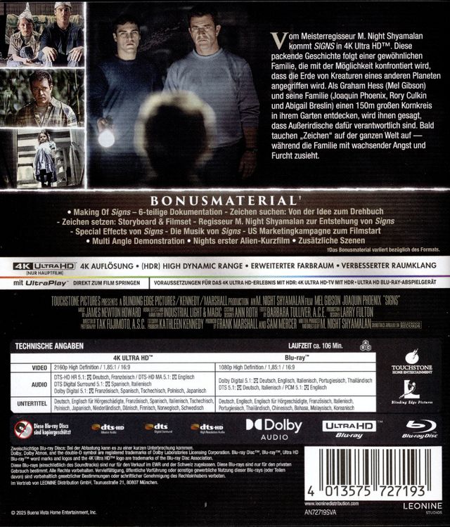 Signs - Zeichen (4K Ultra HD) (+ Blu-ray) von M. Night Shyamalan - Blu ...