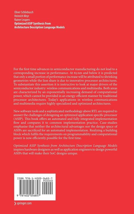 "Optimized ASIP Synthesis from Architecture Description Language Models" auf Englisch kaufen