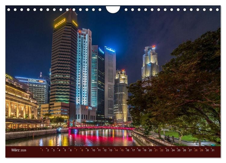 "Nachtansichten Singapur City (Wandkalender 2026 DIN A4 quer), CALVENDO ...