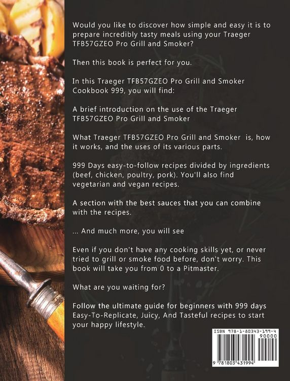"Traeger TFB57GZEO Pro Grill and Smoker Cookbook 999" auf Englisch kaufen
