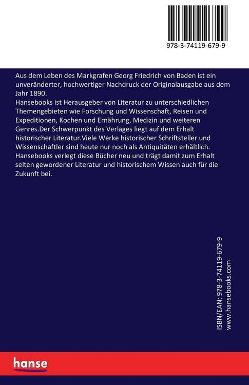 "Aus dem Leben des Markgrafen Georg Friedrich von Baden" online kaufen