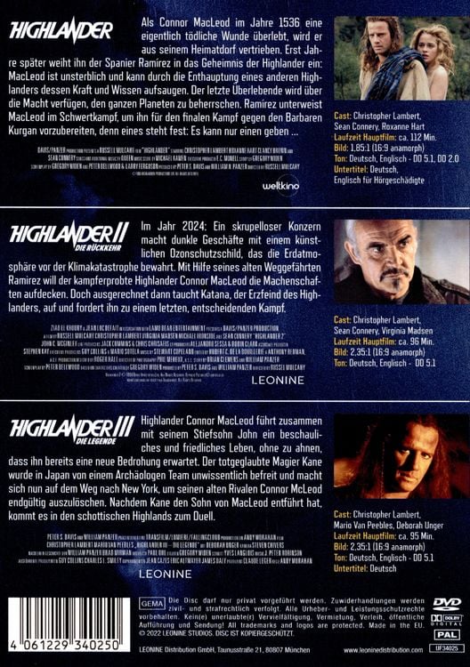 Highlander - Trilogie [3 DVDs] von Russell Mulcahy - DVD | Thalia