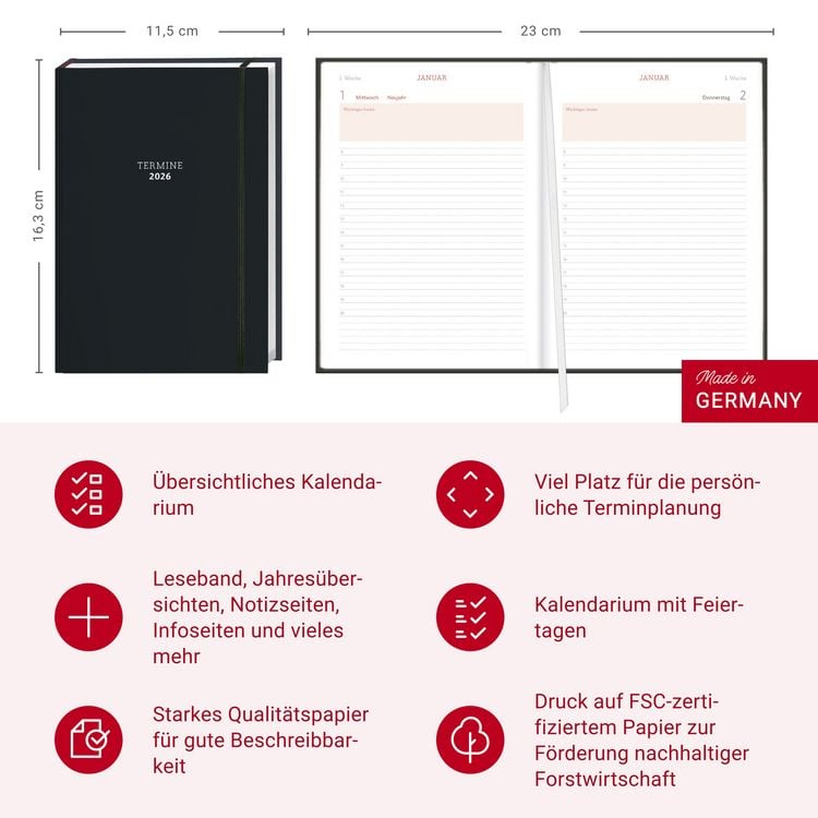"Tages-Kalenderbuch A6, schwarz 2026" kaufen