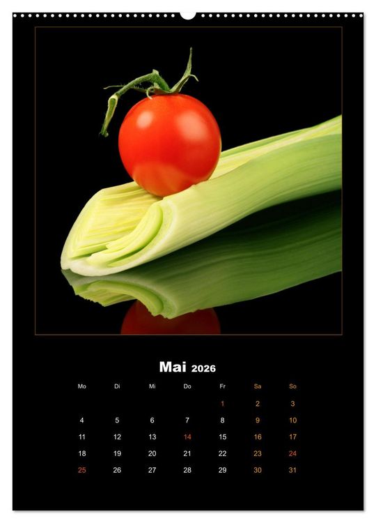 "Vegan Food Kalender – Obst und Gemüse auf Schwarz (Wandkalender 2026 ...