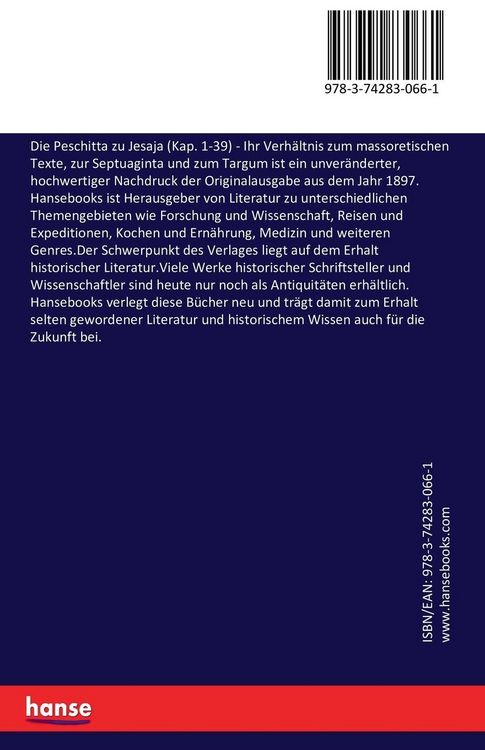 "Die Peschitta zu Jesaja (Kap. 1-39)" online kaufen