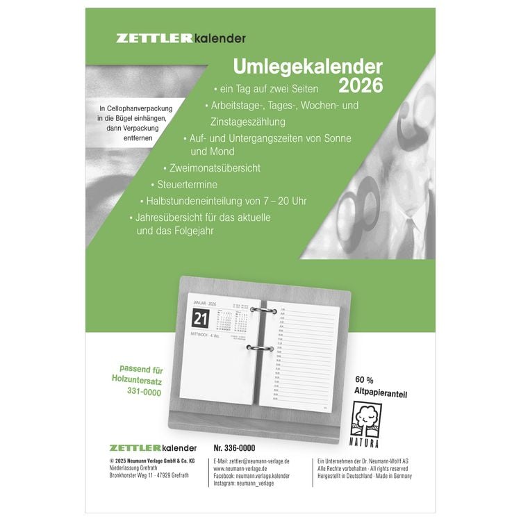 "Zettler Tagesabreißkalender M 2026 5,4x7,2 cm Bürokalender 1 Tag auf 1 ...
