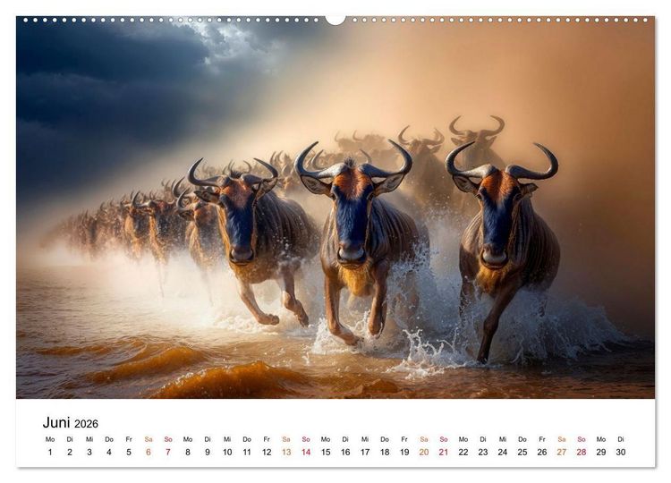 "Gnus - die großen Wanderer (Wandkalender 2026 DIN A2 quer), CALVENDO ...