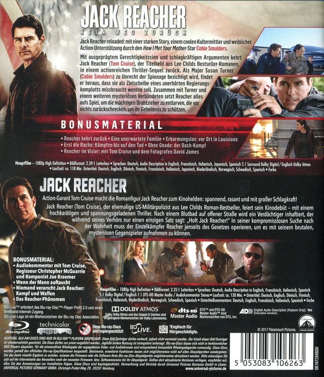 Jack Reacher / Jack Reacher: Kein Weg zurück - 2-Movie Collection [2 BRs] von Christopher ...