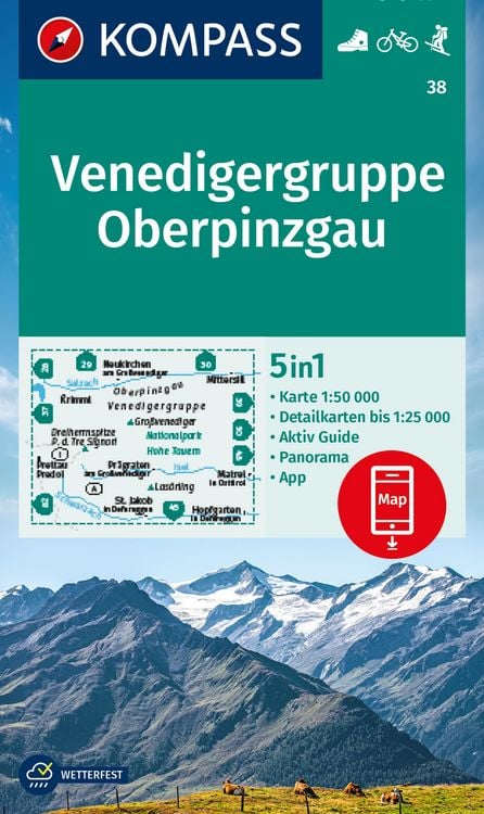"KOMPASS Wanderkarte 38 Venedigergruppe, Oberpinzgau 1:50.000" bei ...