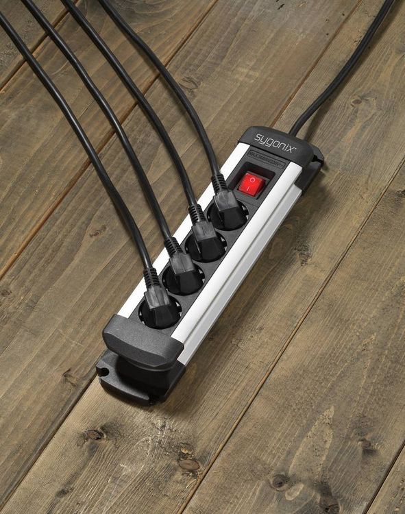 Sygonix SY-4538264 Steckdosenleiste mit Schalter 4fach Schwarz, Silber ...