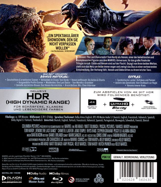 Venom: The Last Dance (4K Ultra HD) (+ Blu-ray) von Kelly Marcel - Blu-ray 4K | Thalia