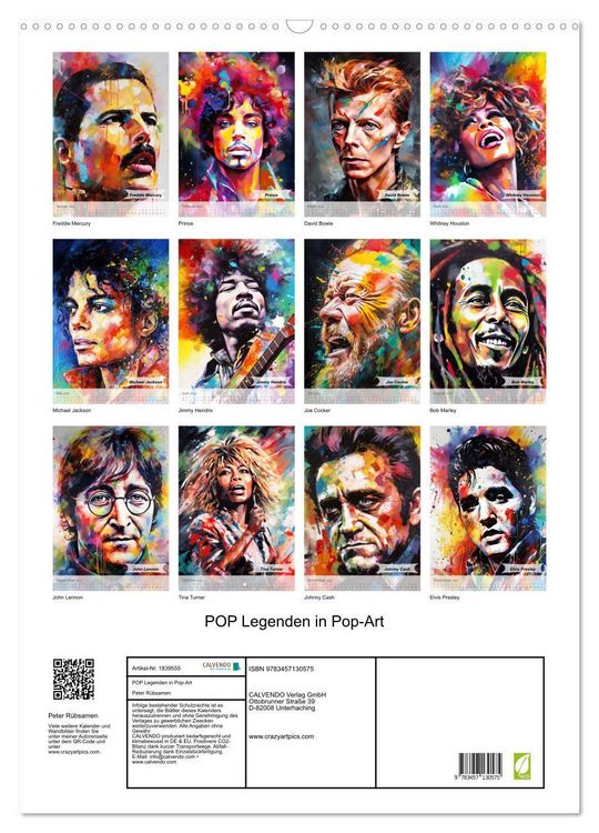 "POP Legenden in Pop-Art (Wandkalender 2025 DIN A2 hoch), CALVENDO ...