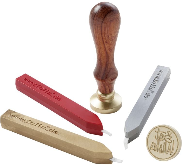 Folia Siegel Set inkl. Holzgriff, 2x Siegelmotiven, 3x Siegelwachs kaufen