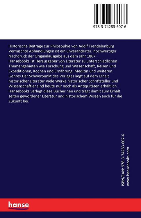"Historische Beitrage zur Philosophie von Adolf Trendelenburg ...