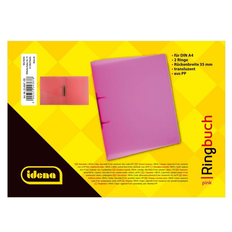 Idena Ringbuch aus Kunststoff 2 Ringe Transluzent pink DIN A4 ...