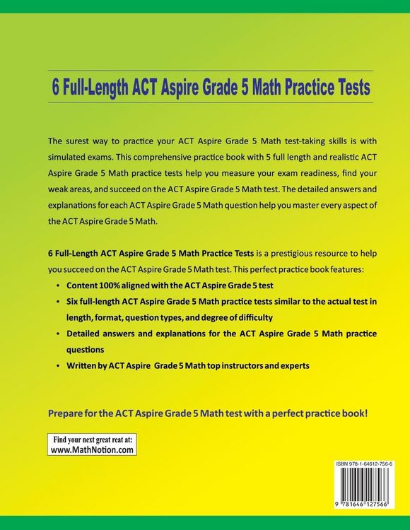 6 Full-Length ACT Aspire Grade 5 Math Practice Tests online bestellen