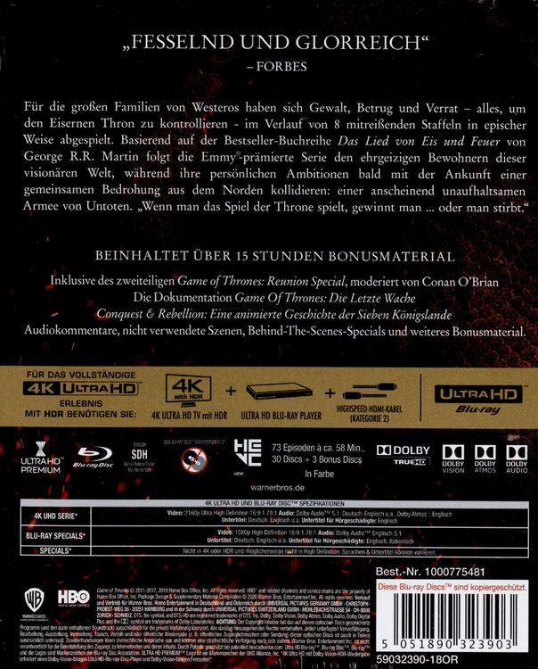 Game Of Thrones - TV Box Set (4K Ultra HD) [33 BR4K] als Blu-ray kaufen