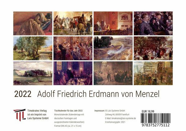 'Adolf Friedrich Erdmann von Menzel 2022 - Timokrates Kalender ...