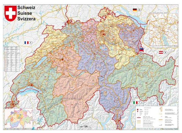 Schweiz Postleitzahlen 1 : 400 000. Wandkarte laminiert Poster von ...