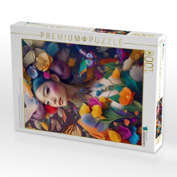 "CALVENDO Puzzle Fantasiefrau inmitten bunten Blumen und ...