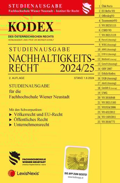 'KODEX Nachhaltigkeitsrecht 2024/25 - inkl. App' von '' - Buch - '978-3-7007-8889-8'