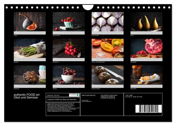 'Authentic FOOD art Obst und Gemüse (Wandkalender 2024 DIN A4 quer), CALVENDO Monatskalender ...
