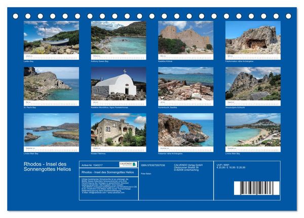 'Rhodos - Insel des Sonnengottes Helios (Tischkalender 2024 DIN A5 quer ...