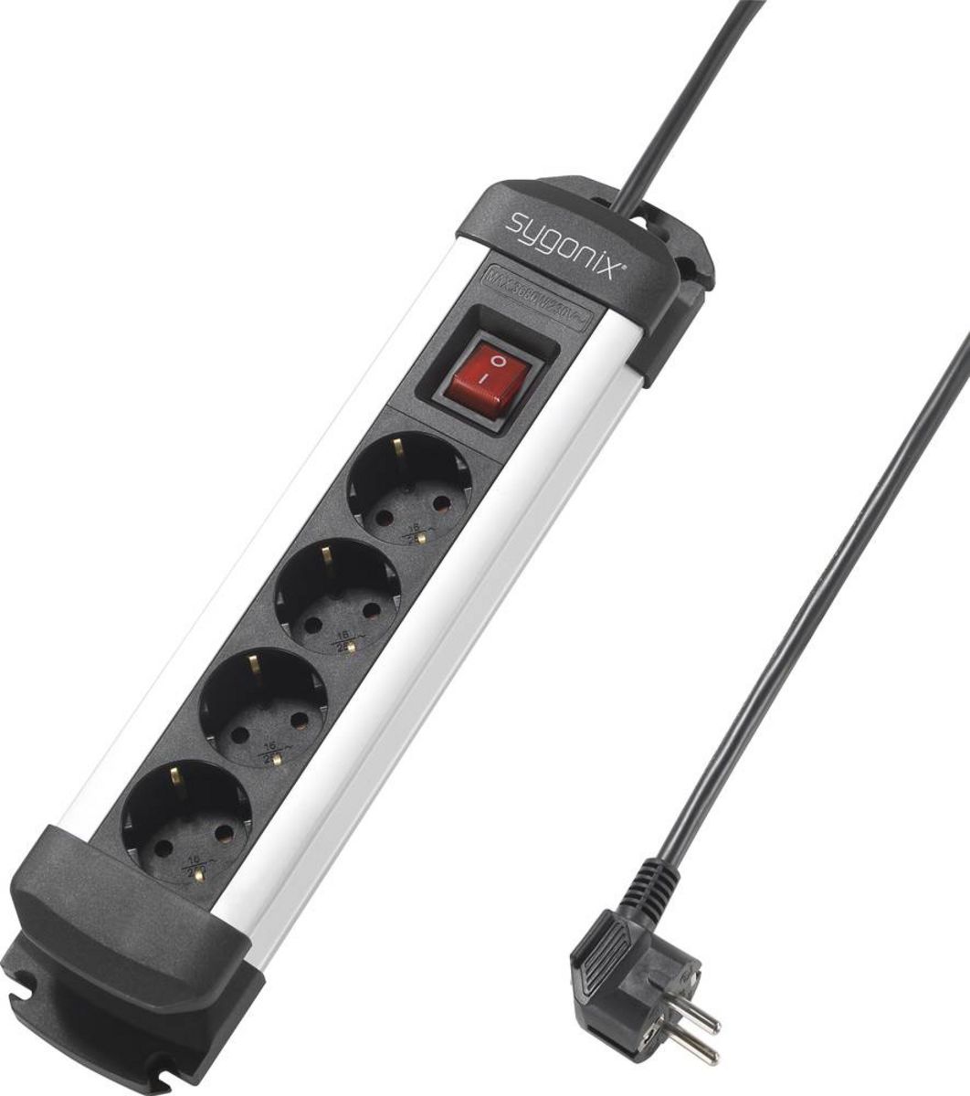 Sygonix SY-4538264 Steckdosenleiste mit Schalter 4fach Schwarz, Silber ...