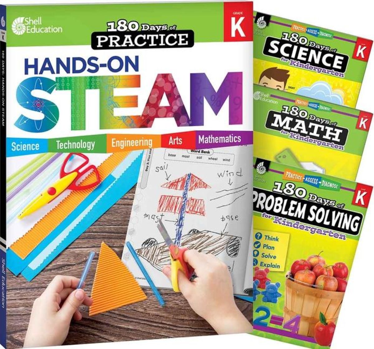 '180 Days Steam, Science, Math, & Problem Solving Grade K: 4-Book Set ...