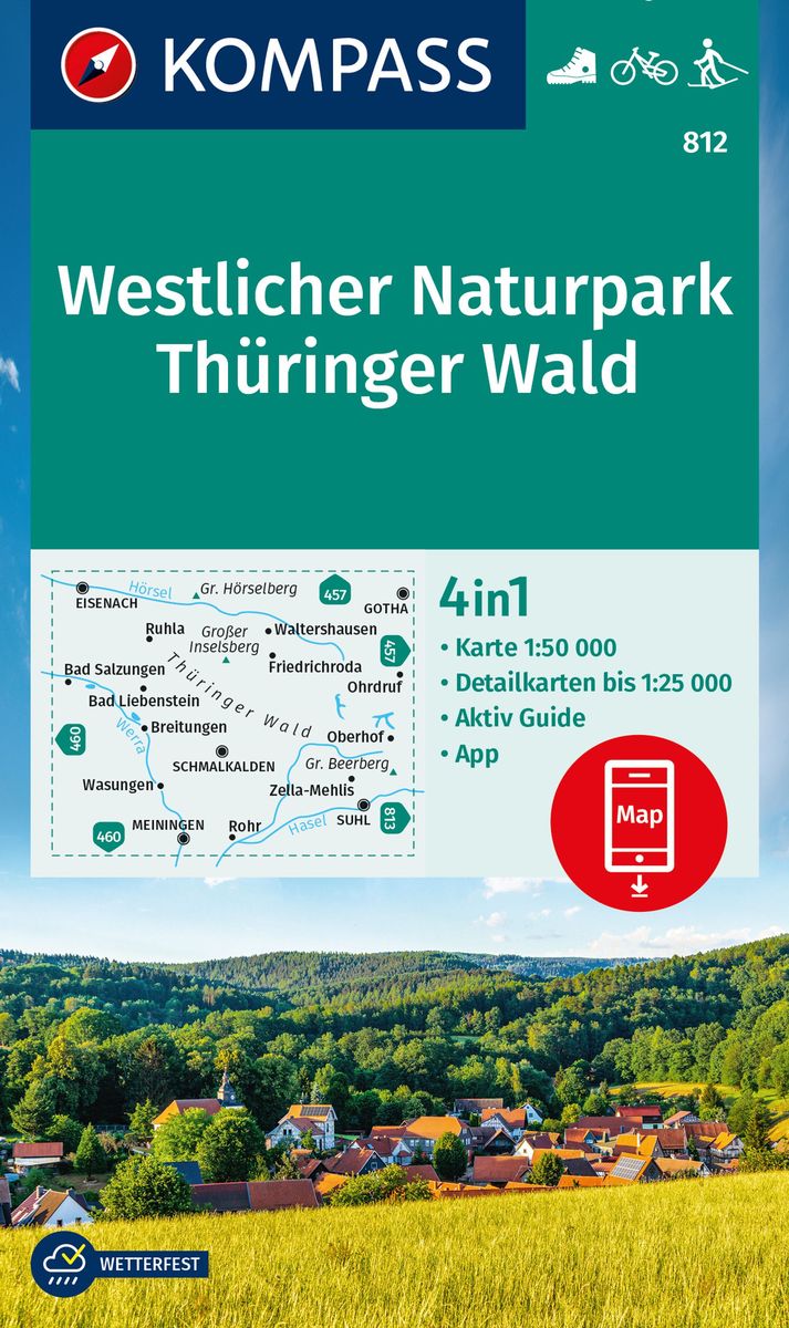 KOMPASS Wanderkarte 812 Westlicher Naturpark Thüringer Wald 1:50.000 ...