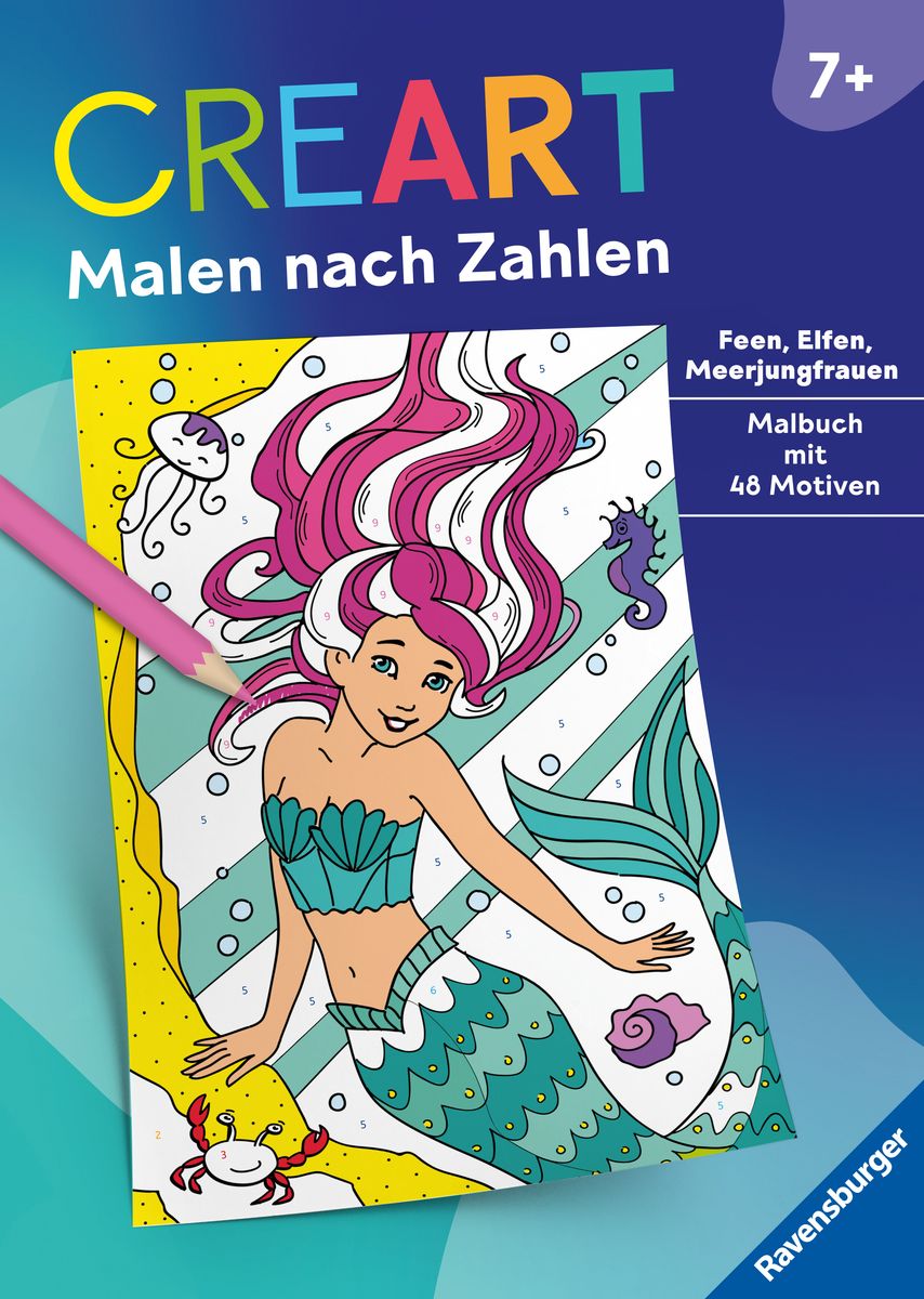 "Ravensburger CreArt Malen nach Zahlen ab 7: Feen, Elfen, Meerjungfrauen, Großes Malbuch, 48 ...