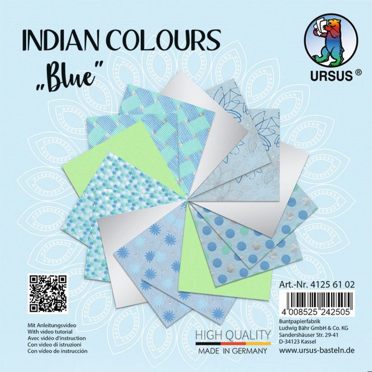URSUS Spezialpapiere Indian Colours, blue, 13,7 x 13,7 cm, 10 Blatt