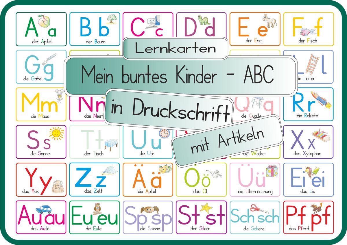 "Mein buntes Kinder-ABC Druckschrift mit Artikeln, Umlauten ...
