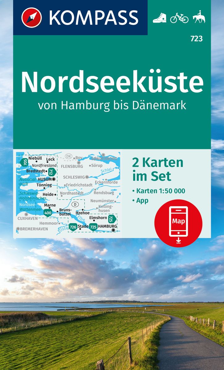 'KOMPASS Wanderkarten-Set 723 Nordseeküste von Hamburg bis Dänemark (2 ...