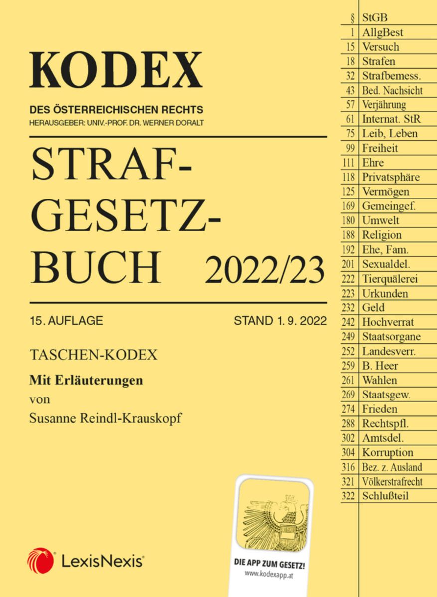 Taschen-Kodex Strafgesetzbuch 2022 - inkl. App - Buch | Thalia