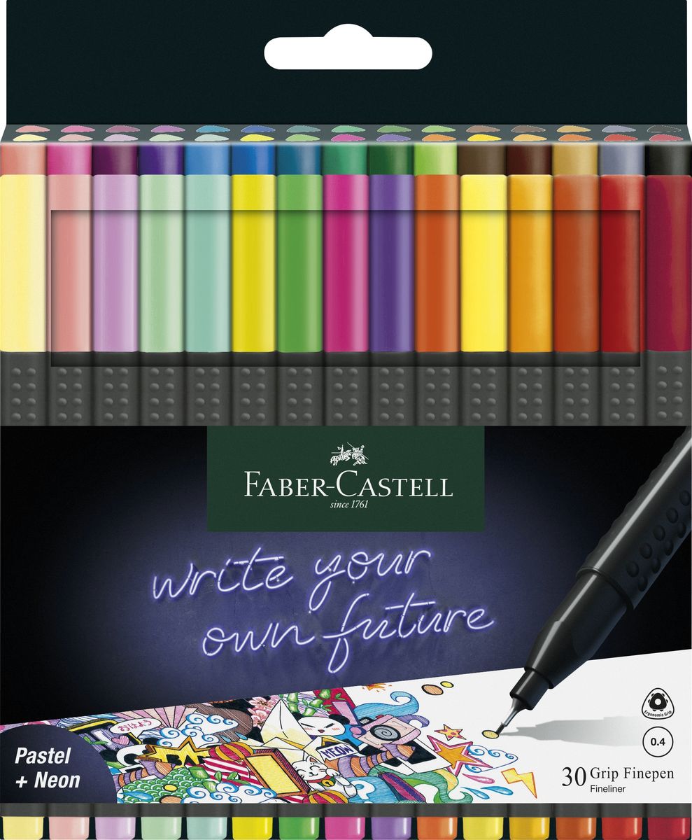 Faber-Castell Fineliner Finepen GRIP Pastel + Neon 30er Set ...