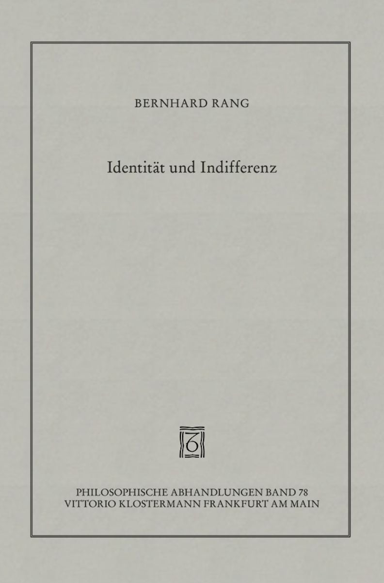 'Identität und Indifferenz' von 'Bernhard Rang' - Buch - '978-3-465 ...
