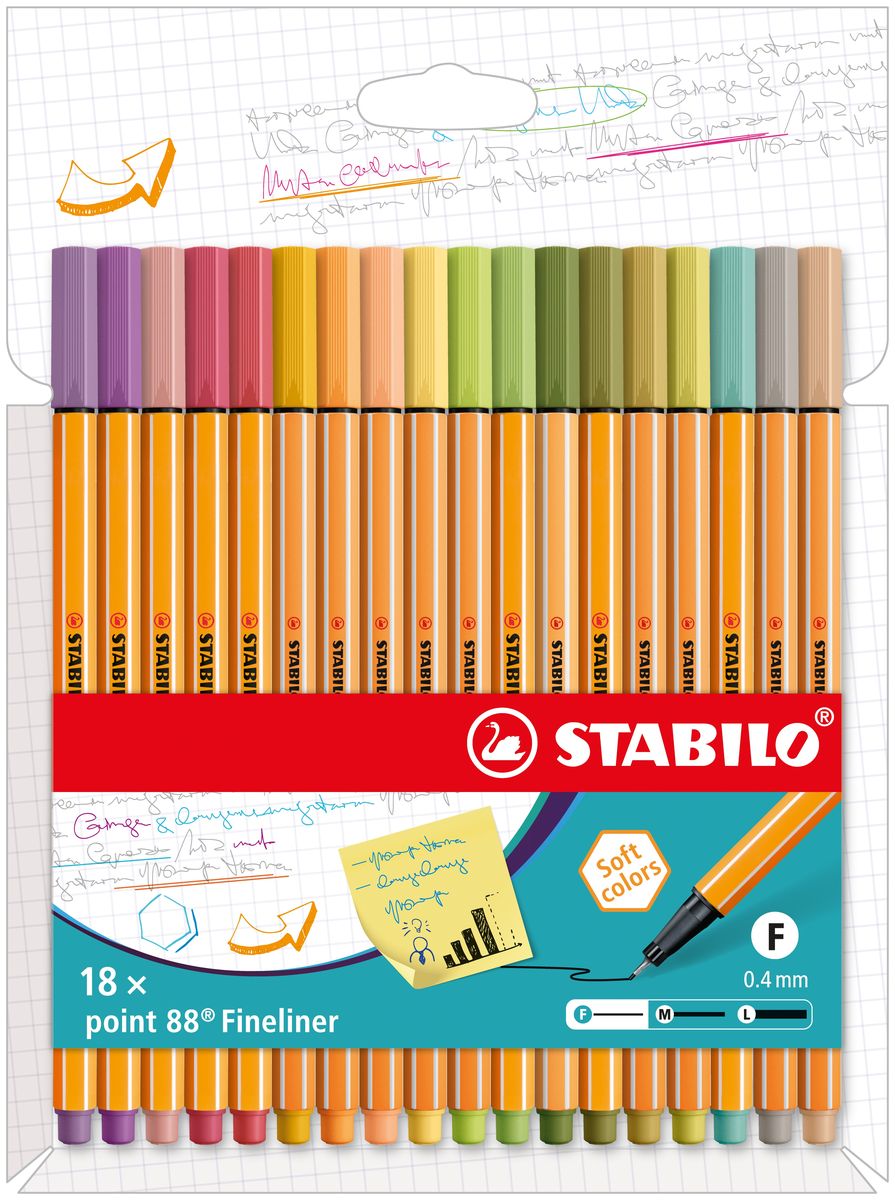 STABILO Fineliner point 88 Soft Colors 18er Set - Fineliner ...