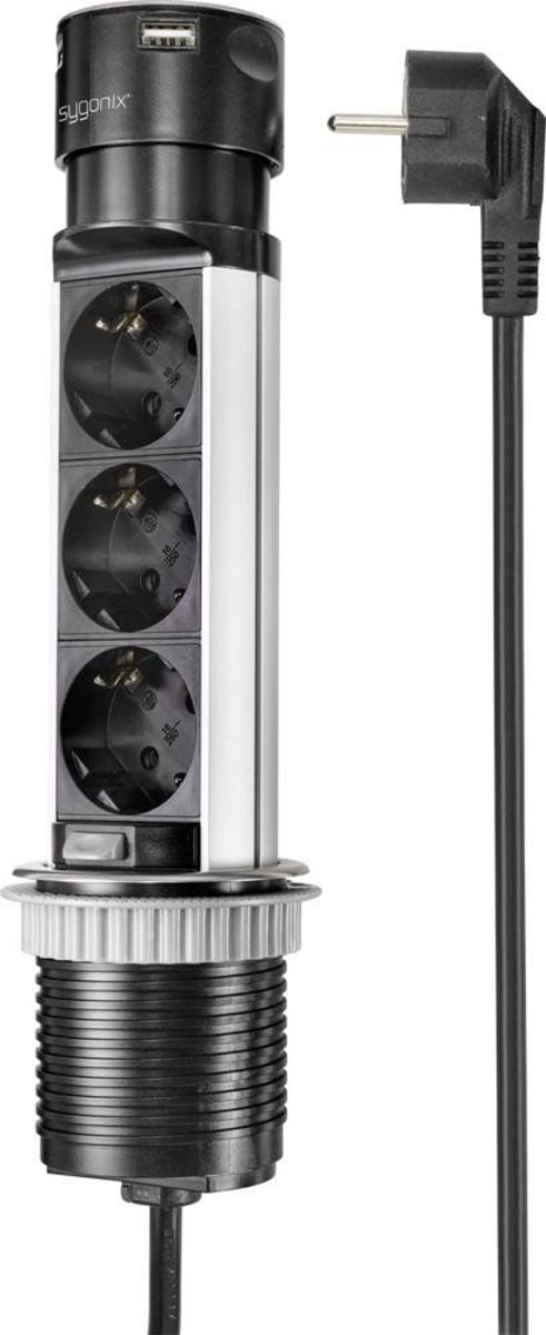 Sygonix SY-4997104 Steckdosenturm Schwarz, Edelstahl Schutzkontakt 1St ...