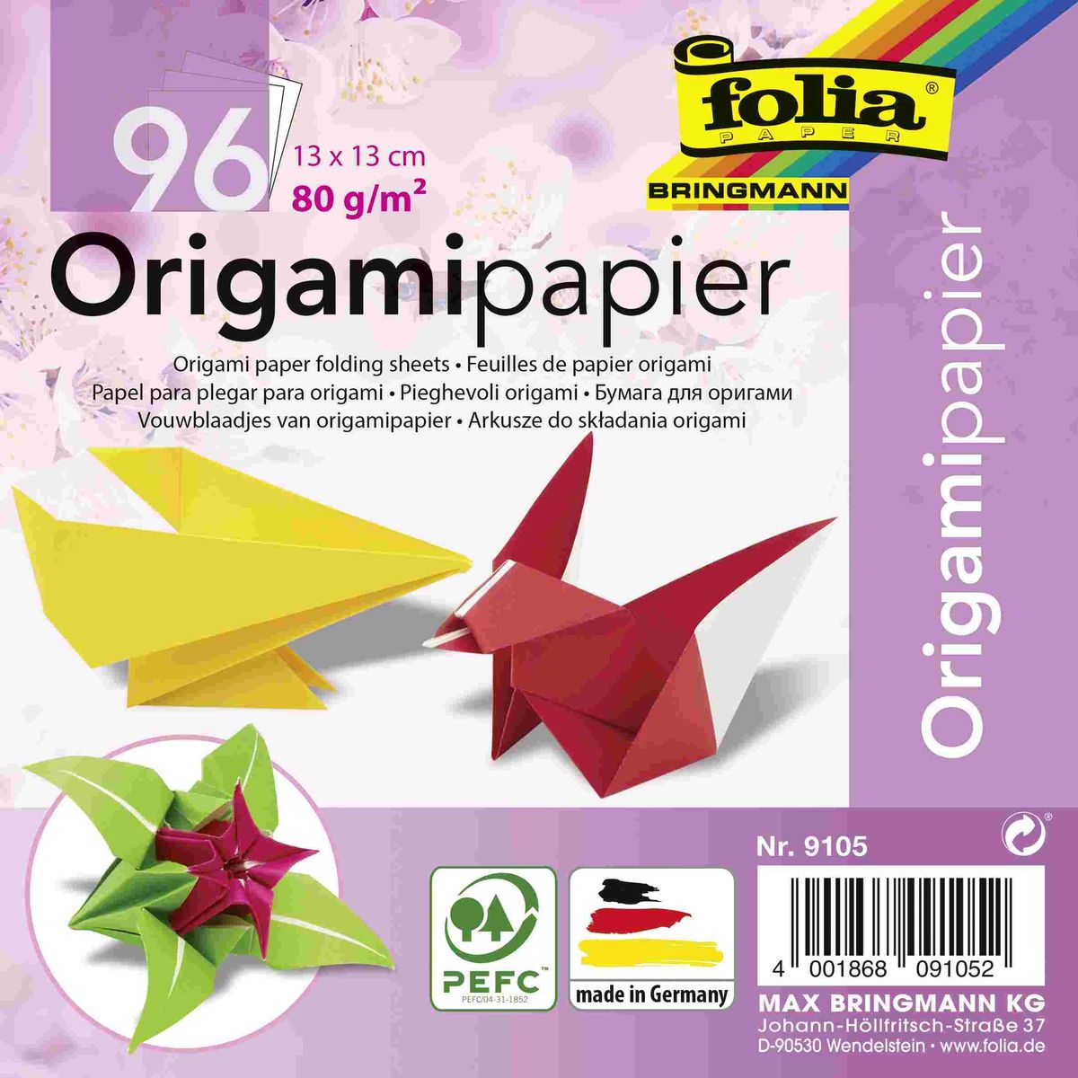 Folia Faltblätter aus Origamipapier 80g/m², 13x13cm, 96 Blatt, farbig ...