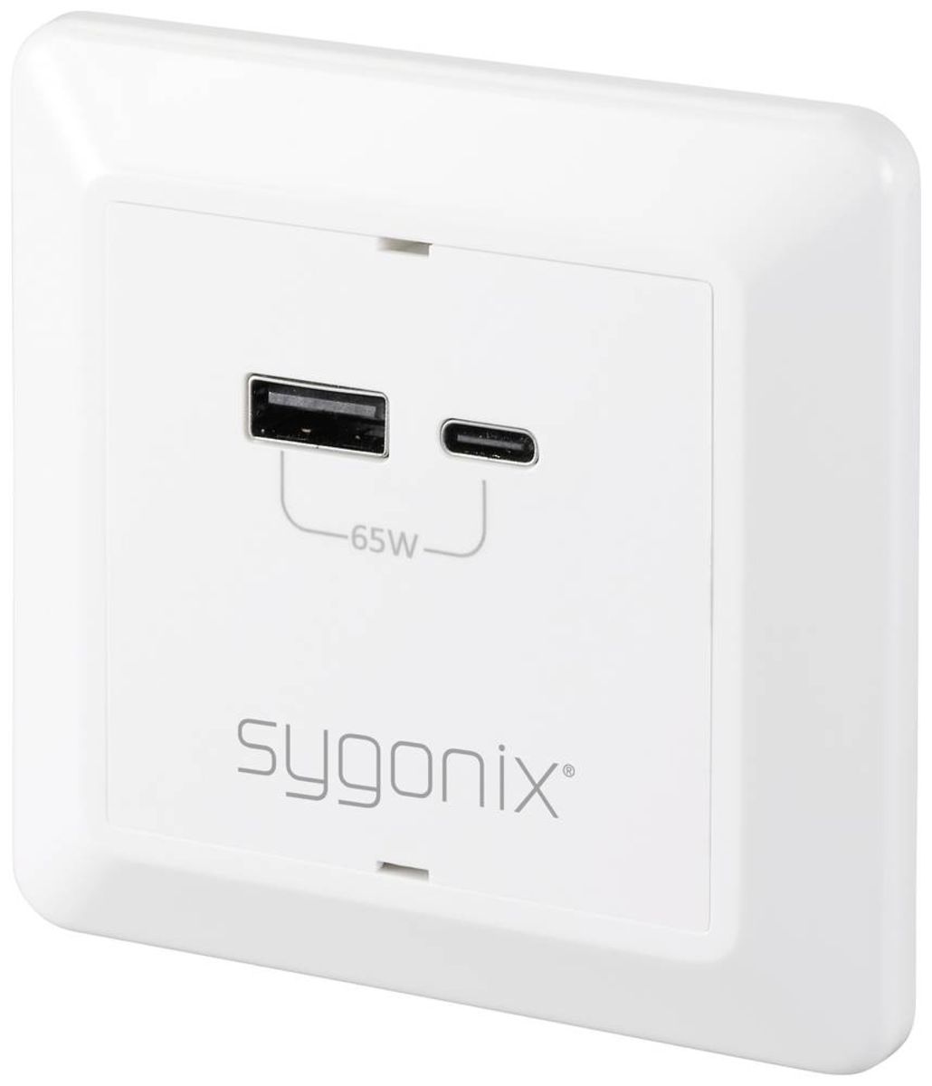 'Sygonix SY-5251910 USB-Ladesteckdose Überspannungsschutz, mit USB-C®, mit USB-Ladeausgang Weiß ...