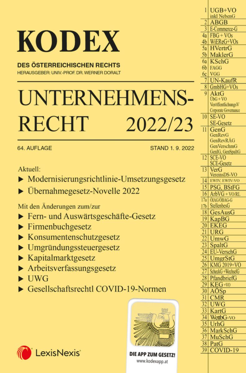KODEX Unternehmensrecht 2022/23 - inkl. App - Buch - 978-3-7007-8137-0 | Thalia