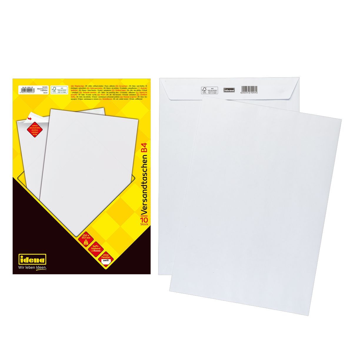 Idena Versandtaschen ohne Fenster haftklebend 100g/m² weiß DIN B4 10 Stück - Versandtaschen ...